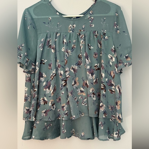 Blue Rain | Tops | Blue Rain Floral Green Top | Poshmark